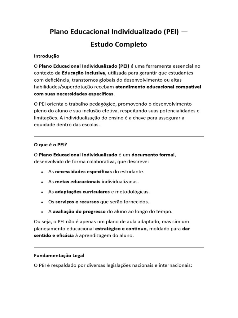 Modelo de Plano Educacional Individualizado | PDF | Educação Especial ...