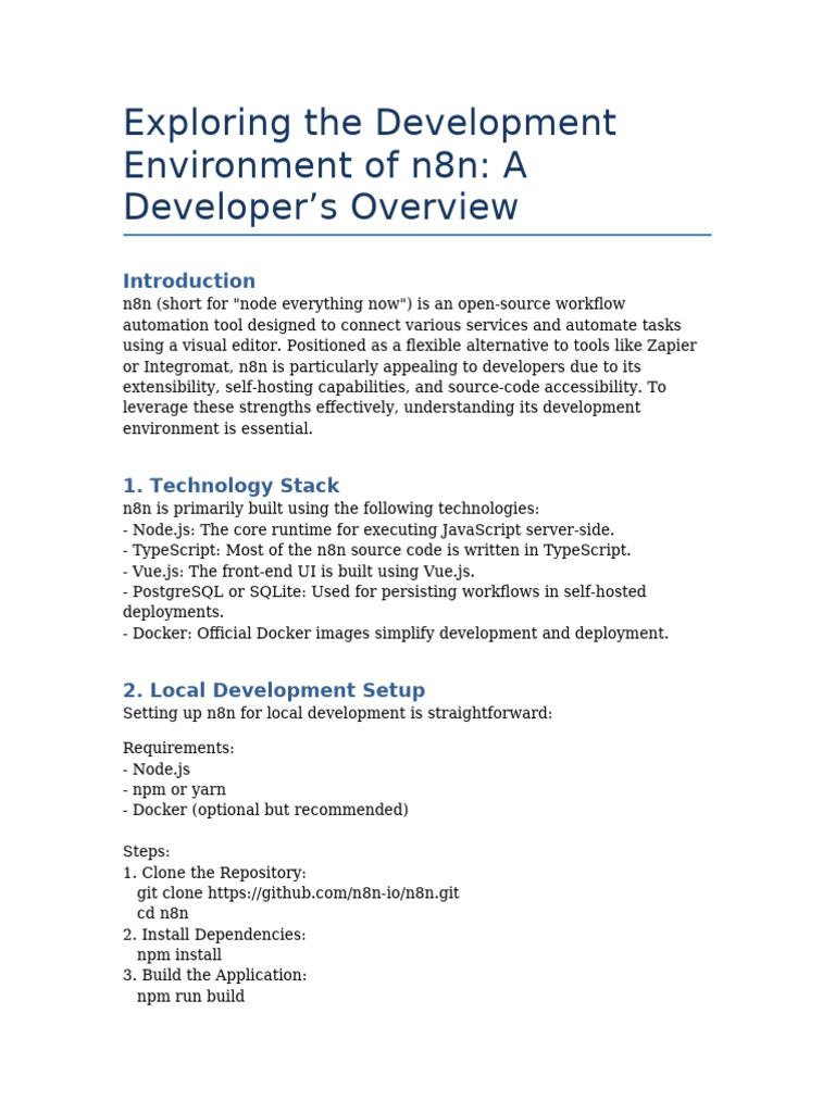n8n Development Environment Overview | PDF | Systems Engineering | Software Engineering