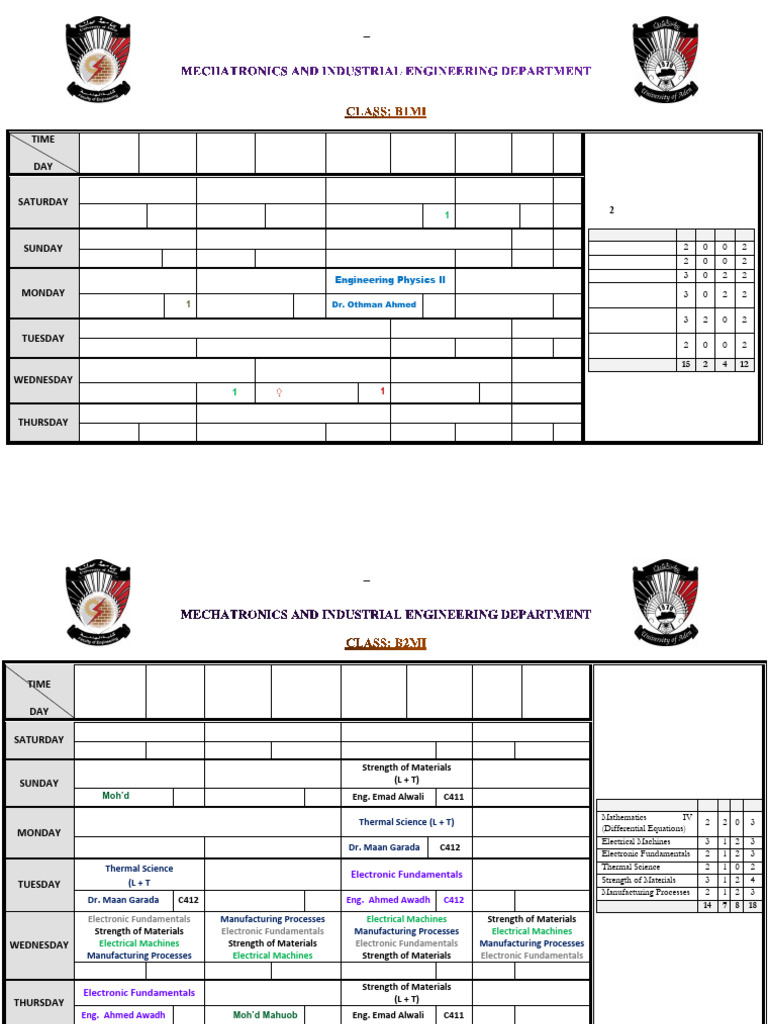 Time Table for Mechatronics and Industrial Engg. EVEN SEMESTER 2024 ...