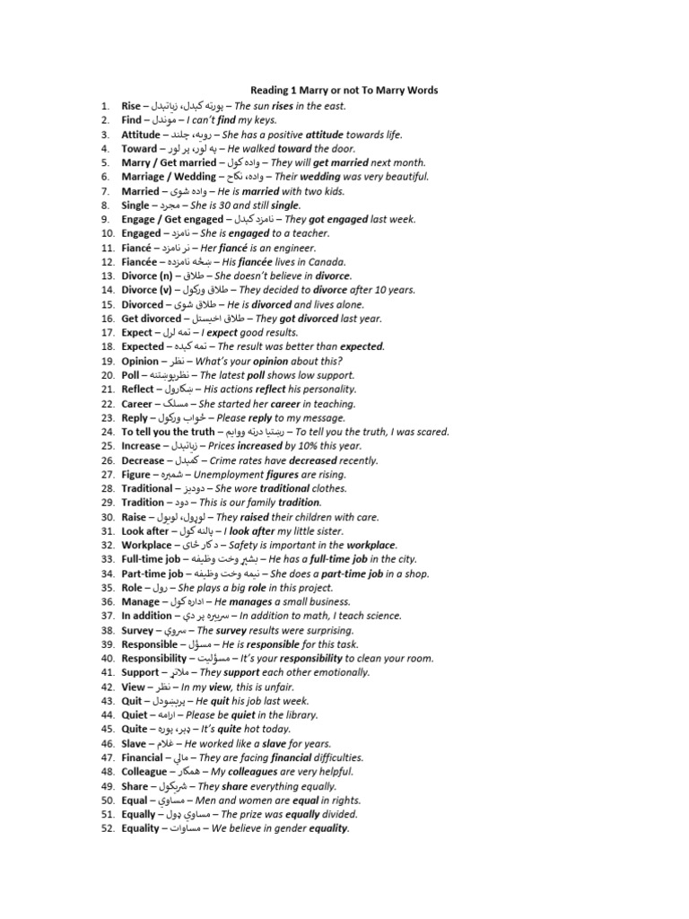 Reading 1 Marry Or Not To Marry Words Pdf Engagement Chess Theory 