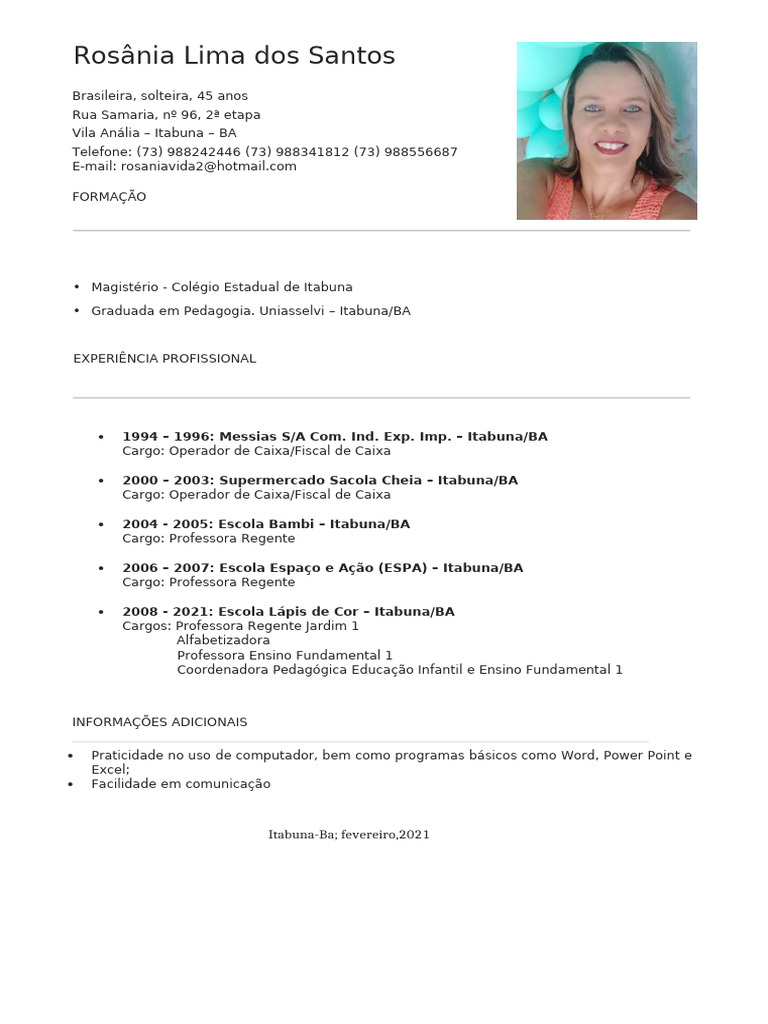 Currículo de Rosânia Lima dos Santos | PDF