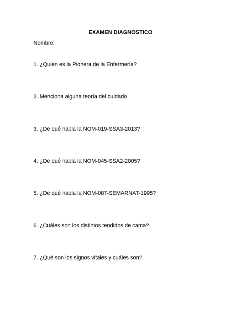 Examen Diagnostico Enf. | PDF