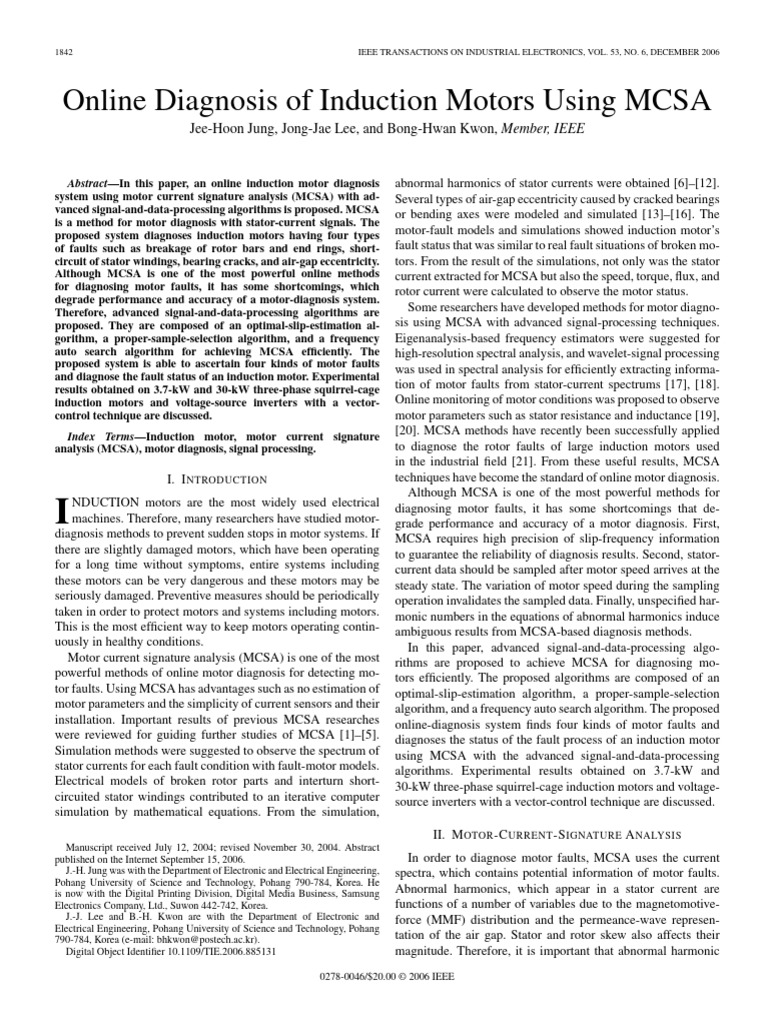 Online Diagnosis of Induction Motors Using MCSA: Jee-Hoon Jung, Jong-Jae Lee, and Bong-Hwan Kwon ...