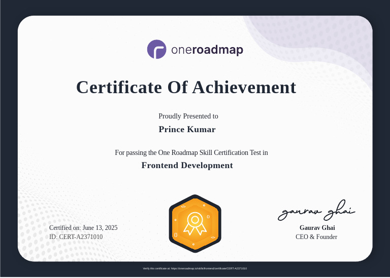 Frontend Development Certificate | PDF