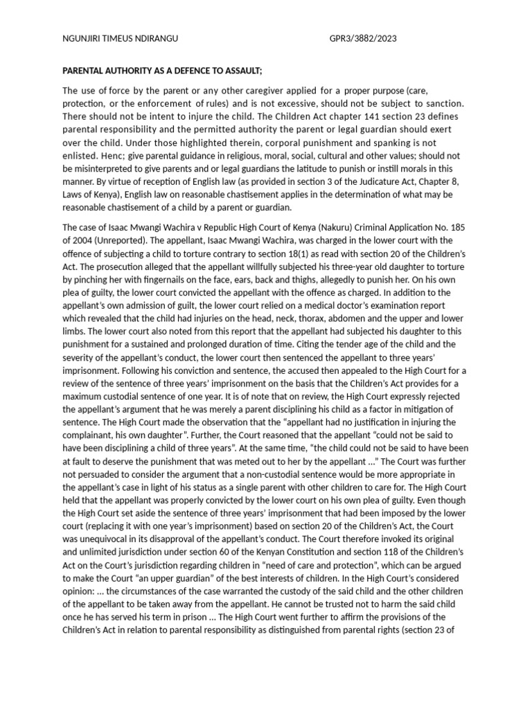 Parental Authority As A Defence To Assault | PDF | Sentence (Law ...
