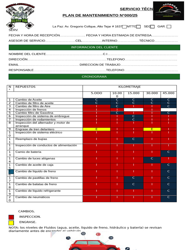 Plan de Mtto | PDF | Vehículo de motor | Tecnología de vehículos