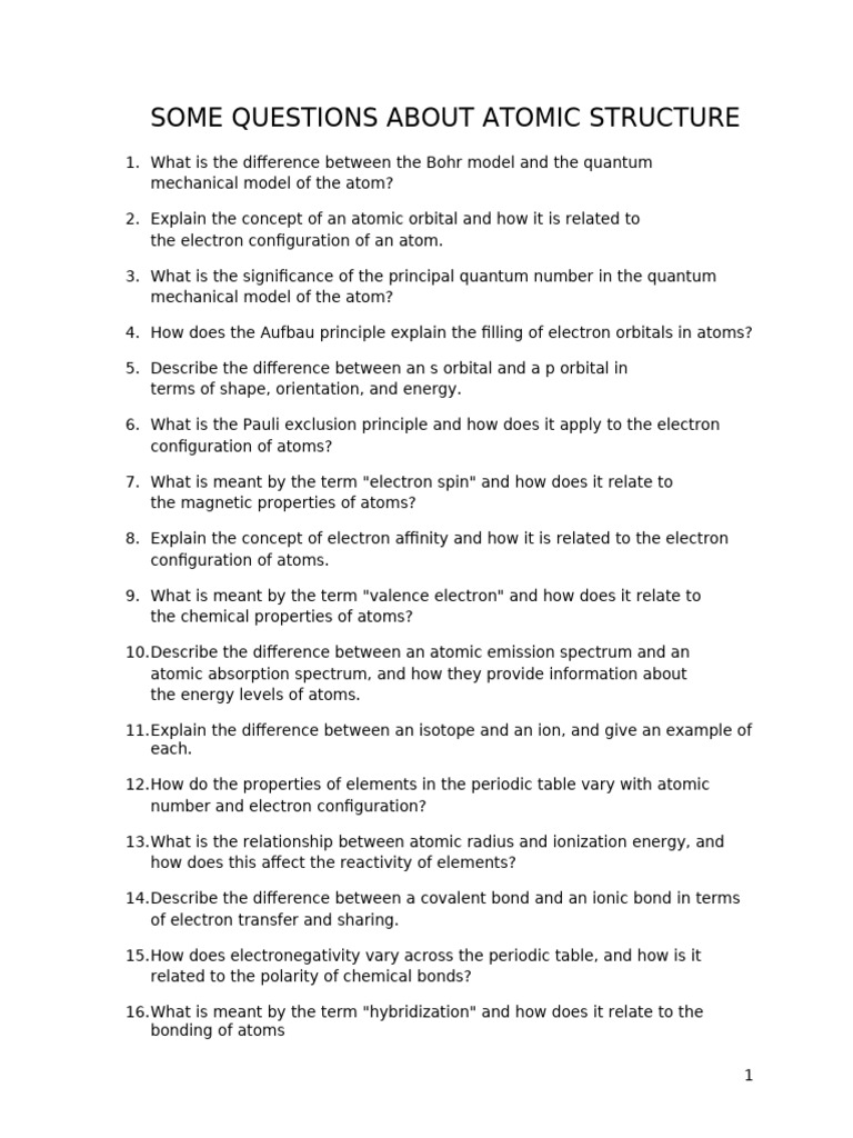 SOME QUESTIONS-WPS Office | PDF | Chemical Bond | Atoms