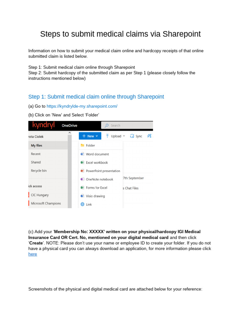 Steps To Submit Medical Claim Via Sharepoint | PDF