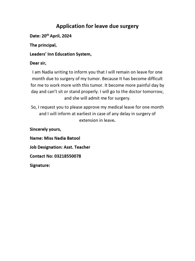 Leave Application for Surgery | PDF
