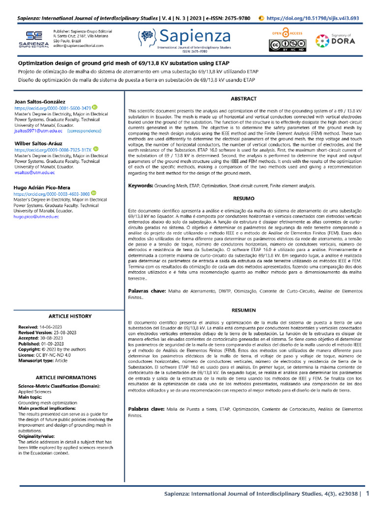View of Optimization Design of Ground Grid Mesh of 69 - 13,8 KV ...