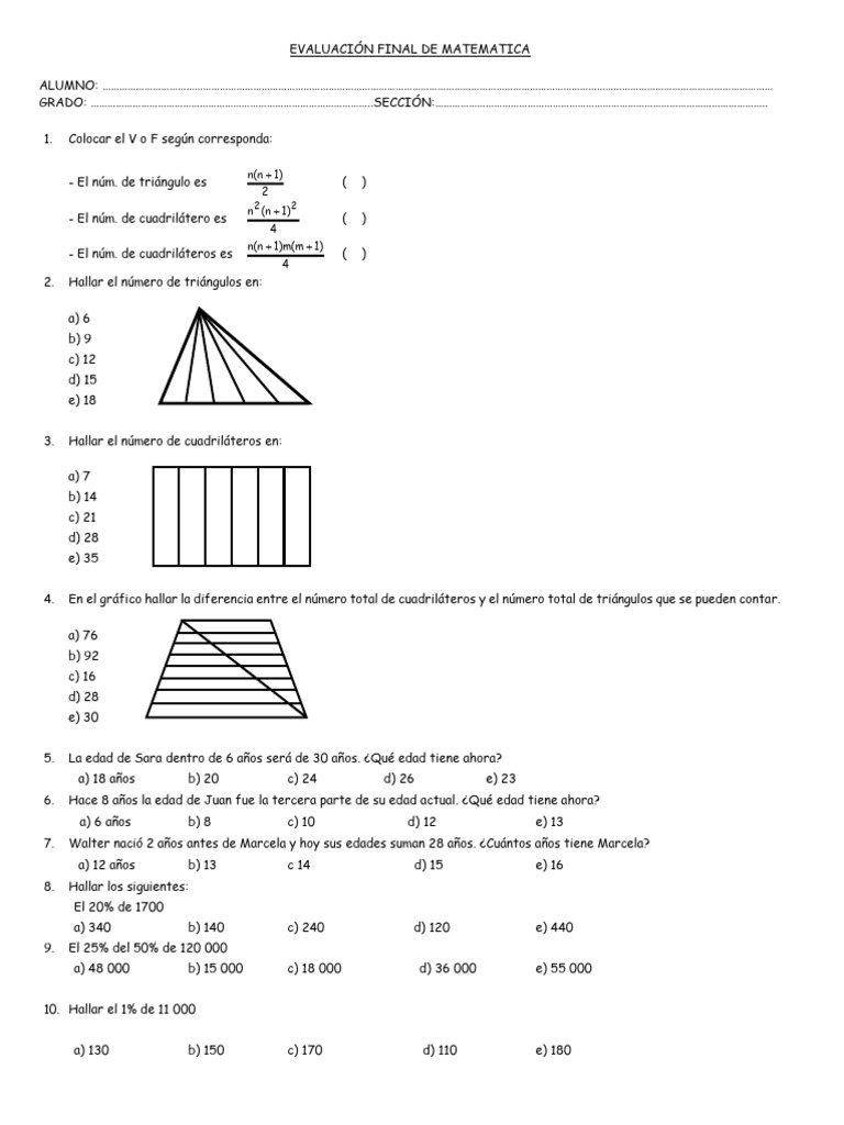 Evaluación Final de Matemáticas 2023 | PDF