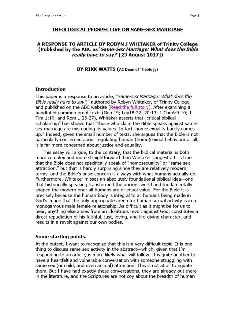 Rikk Watts Theological Perspective On Same RVD | PDF | Bible | Paul The ...