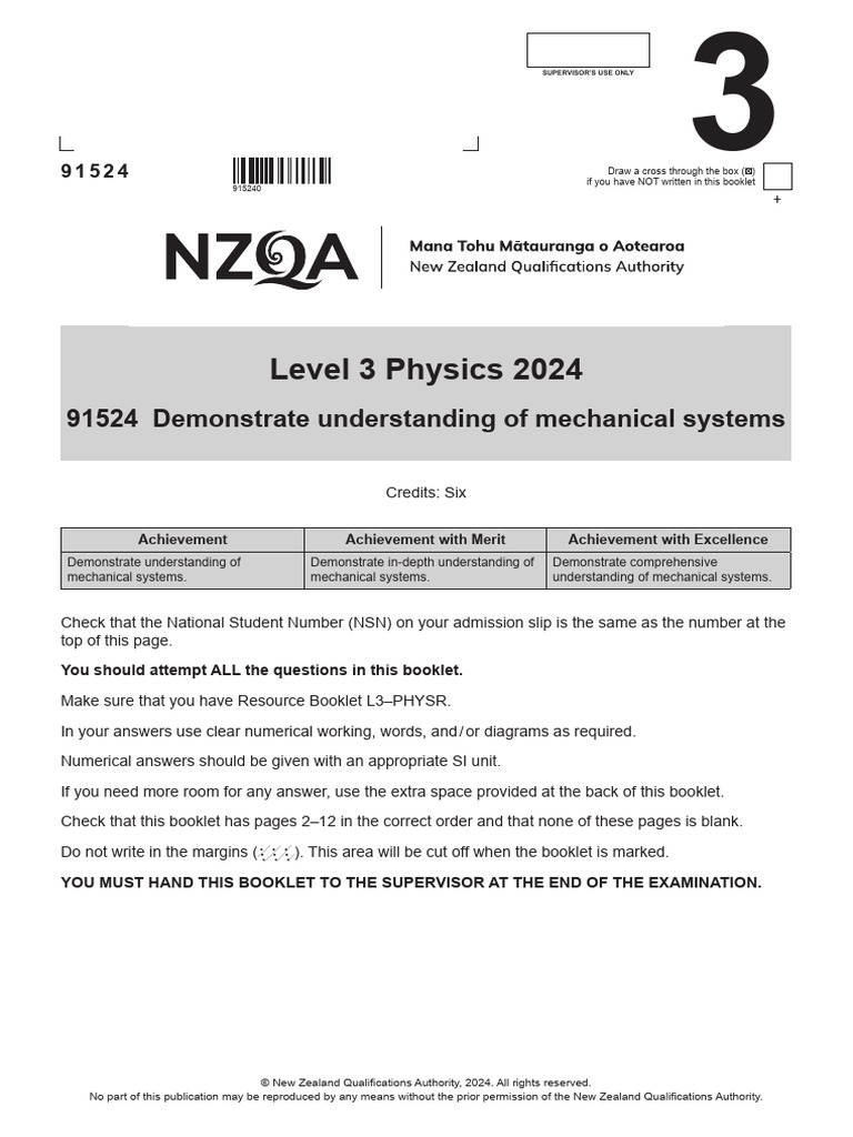 Level 3 Physics 91524 Exam Guide | PDF | Force | Velocity