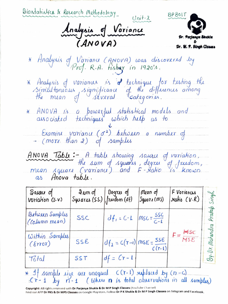 Analysis of Variancr (ANOVA) Part-1 | PDF