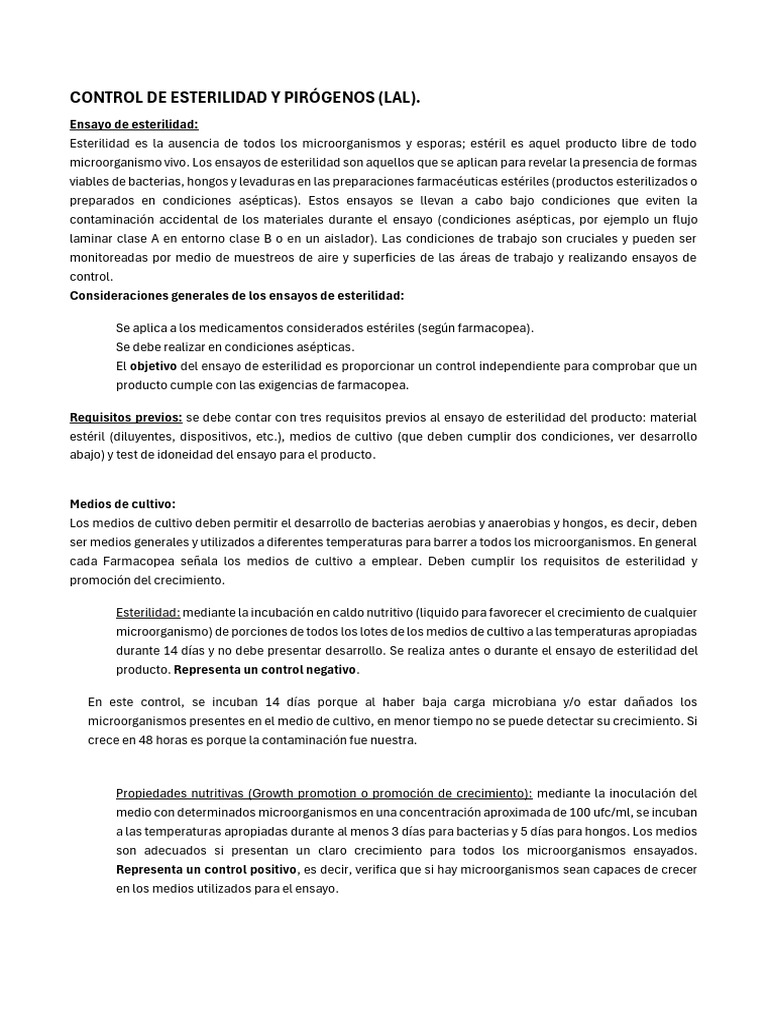 Control de Esterilidad y Pirógenos (Lal) 1 | PDF | Microorganismo | Fiebre