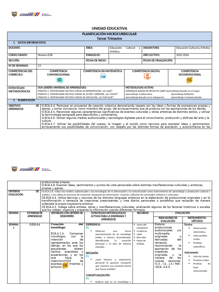 Eca 9no 3ertri | PDF | Evaluación | Aprendizaje