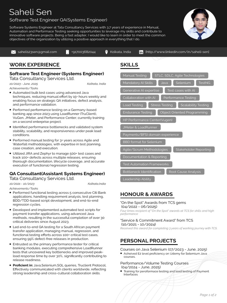 Saheli Sen's Resume Latest | PDF | Software Development Process | Agile ...