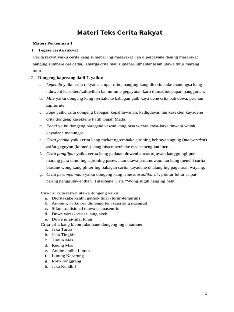 Materi & Penilaian Teks Cerita Rakyat SMP | PDF