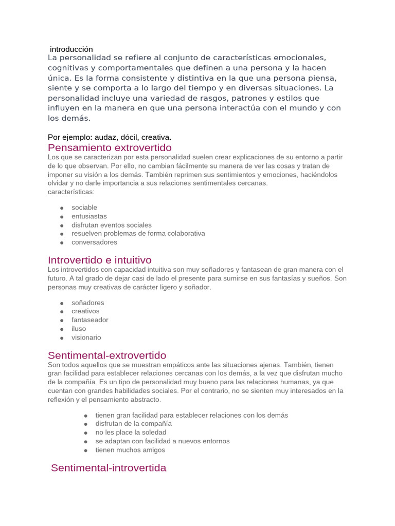 Tipos de Personalidades | PDF | Pensamiento | Las emociones