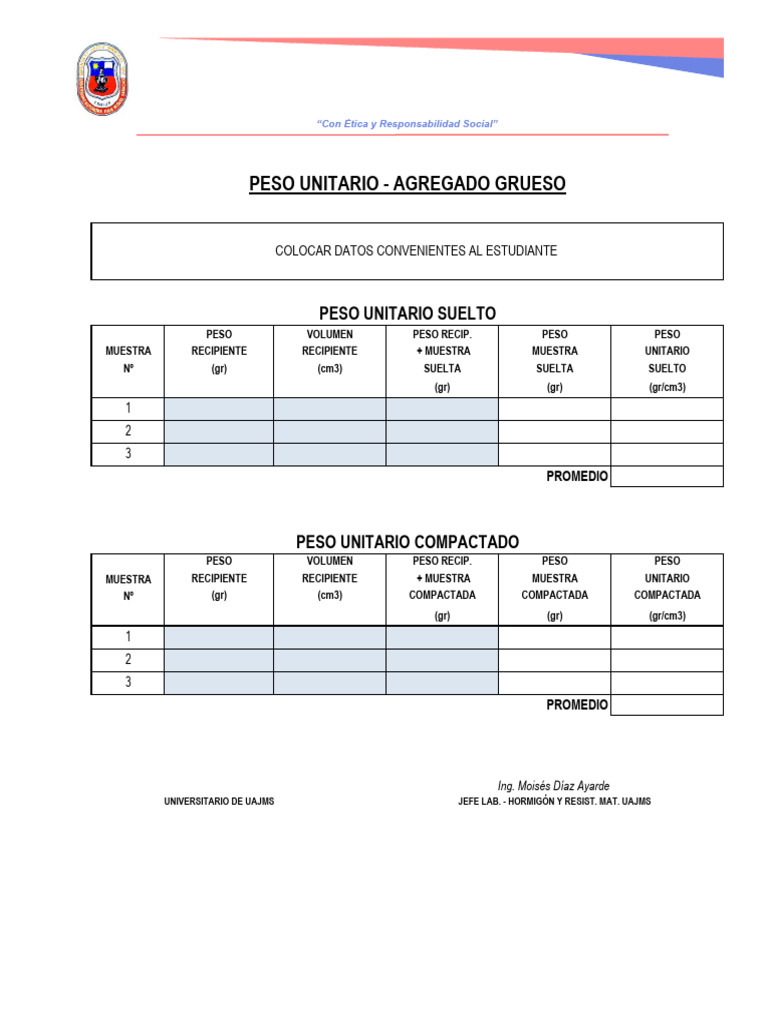 Caracterisacion - Peso U. Grava | PDF