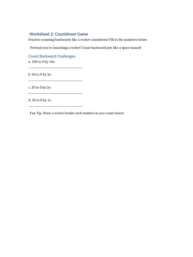 Countdown Game Worksheet | PDF