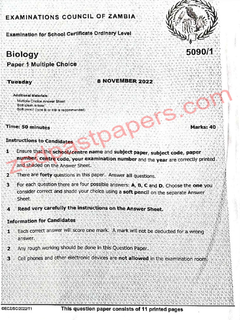 Watermarked - Biology Paper 1 2022 G12 | PDF