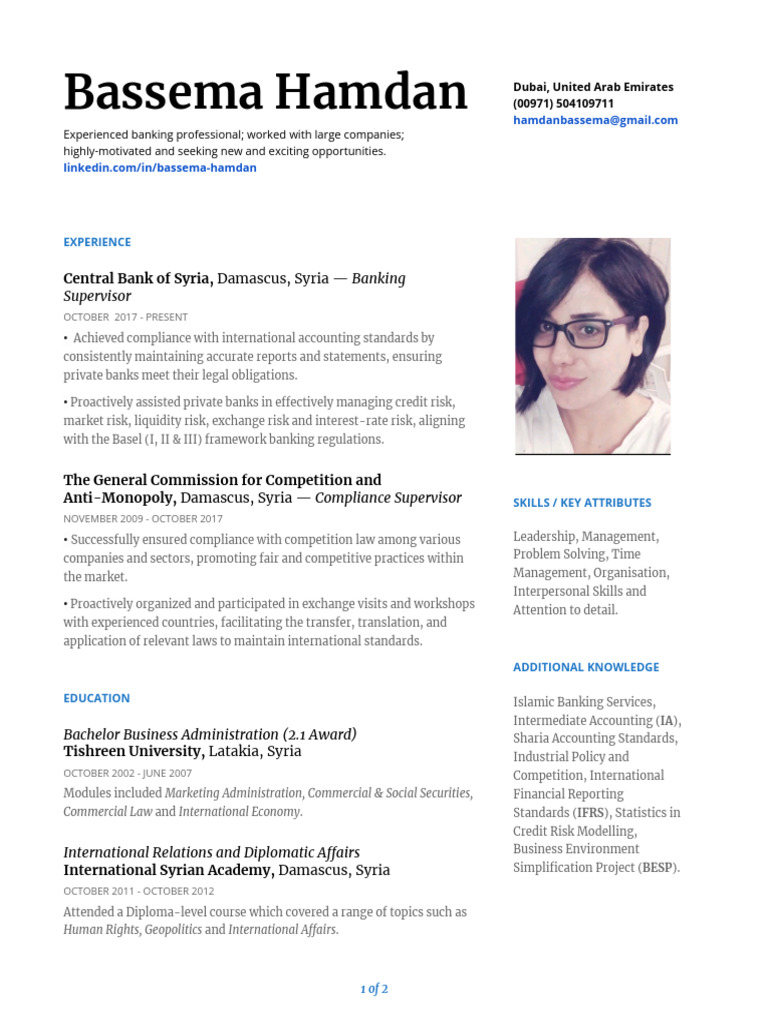 Bassema Hamdan CV 2023 Photo-1-1 | PDF | Accounting | International Financial Reporting Standards