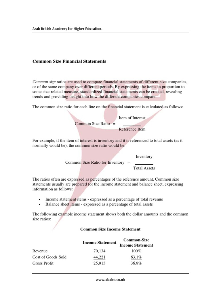 Common Size Financial Statements | PDF | Income Statement | Balance Sheet