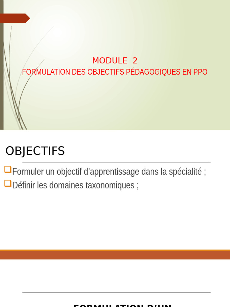 Module 10 FORMULATION OBJECTIFS | PDF | Pédagogie | Enseignement