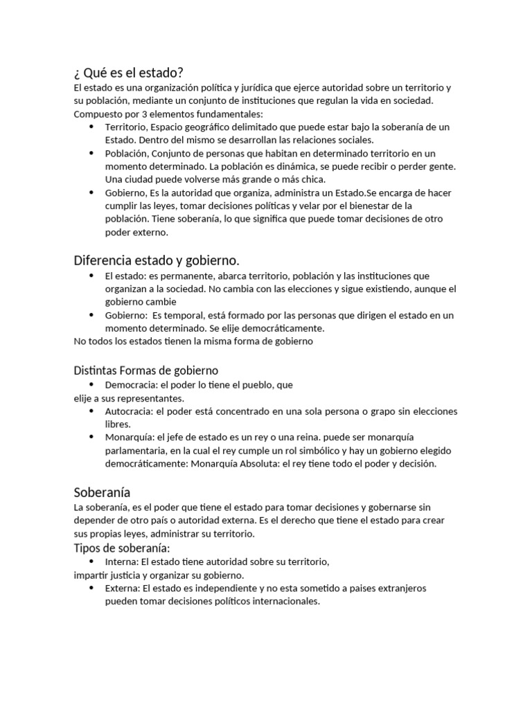 Elementos del Estado: Territorio, Población y Gobierno | PDF | Estado ...