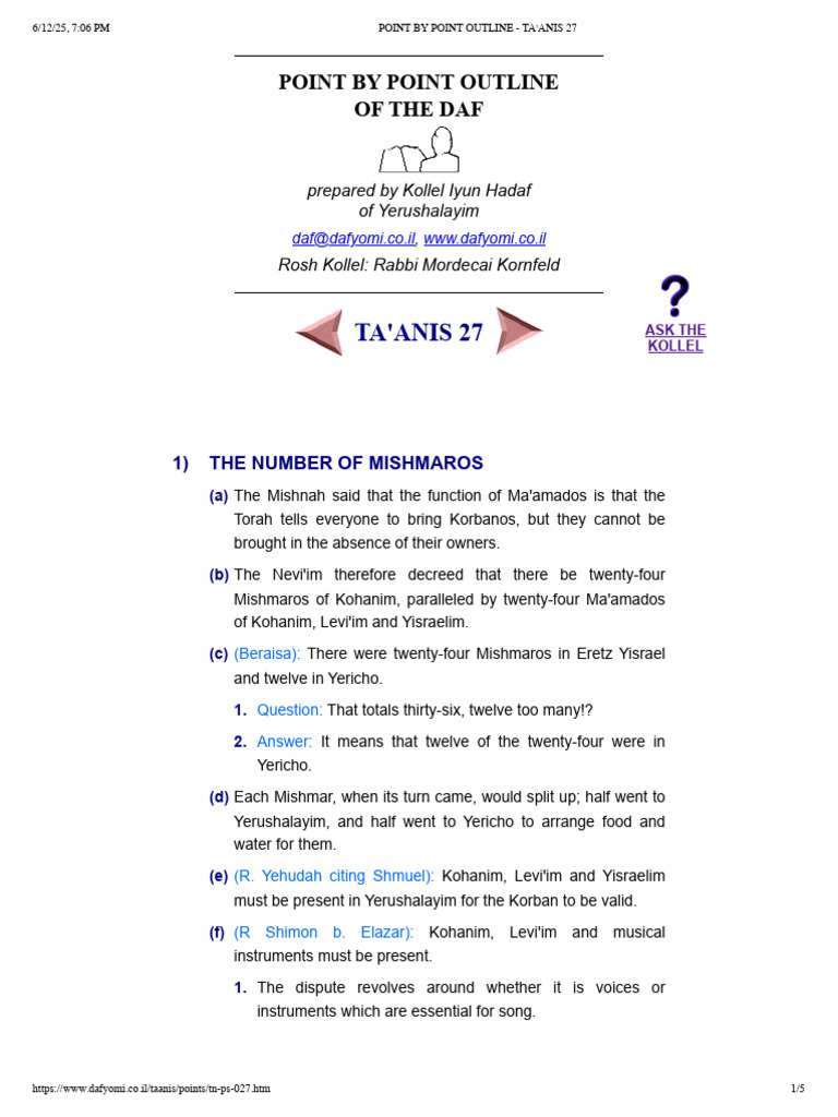 Point by Point Outline - Ta'Anis 27 | PDF | Jewish Belief And Doctrine ...