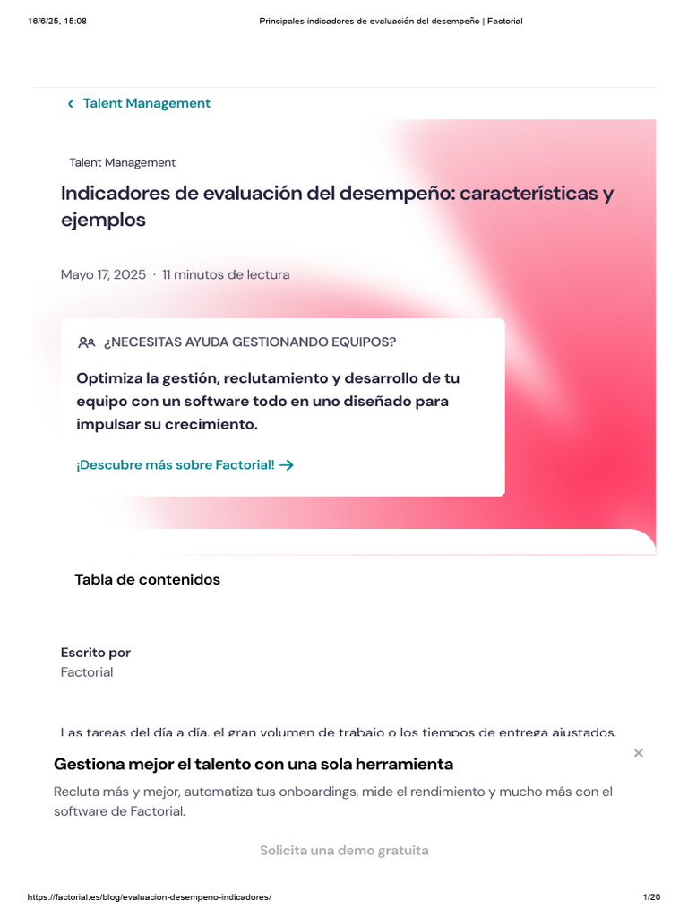 Principales Indicadores de Evaluación Del Desempeño - Factorial | PDF | Software | Informática