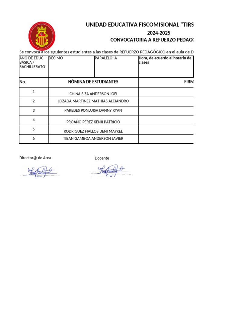 Convocatoria A Clase de Refuerzo 10a | PDF