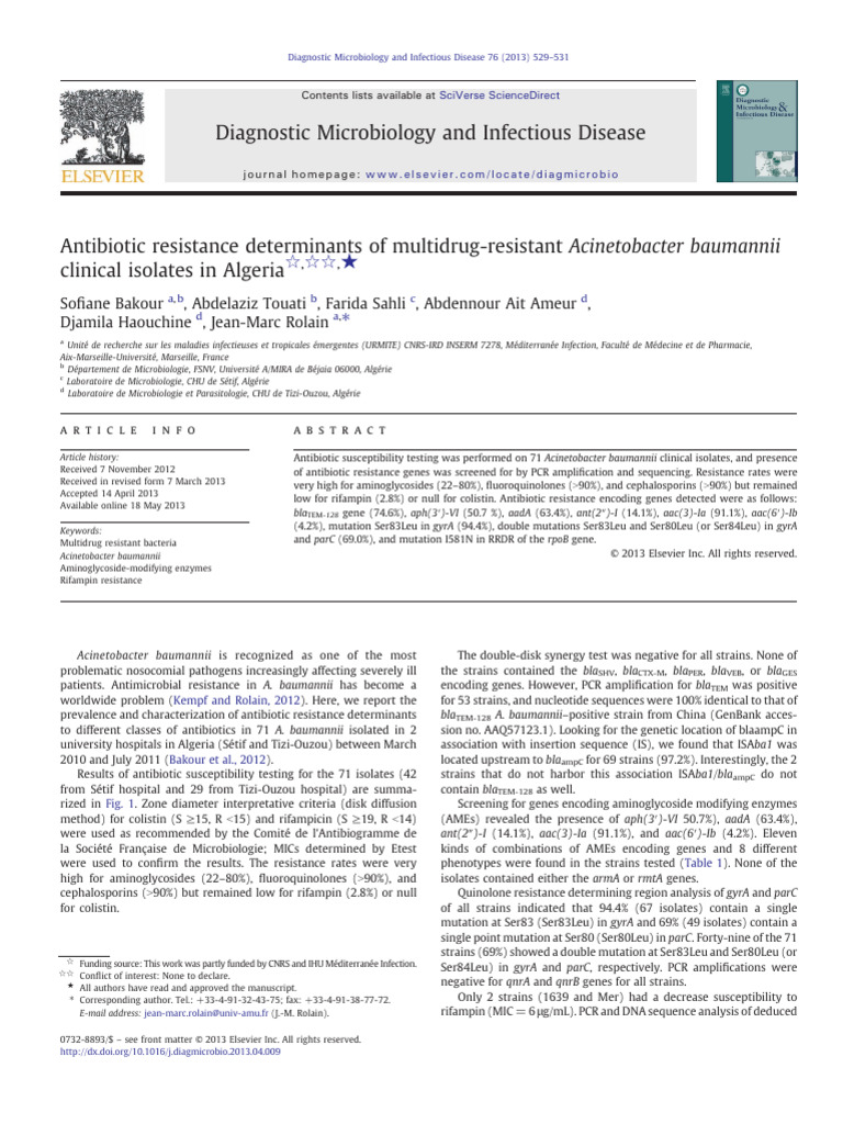 Antibiotic Resistance Determinants of Multidrug-Resistant Acinetobacter ...