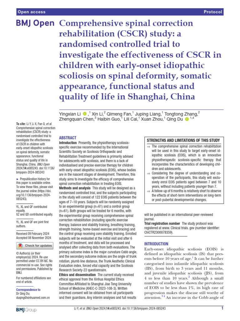 Comprehensive Spinal Correction 2024 | PDF | Scoliosis | Physical Therapy
