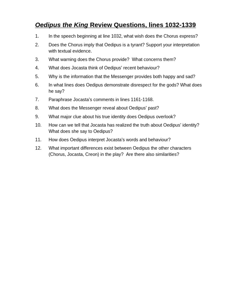 Oedipus 1032-1339+questions | PDF