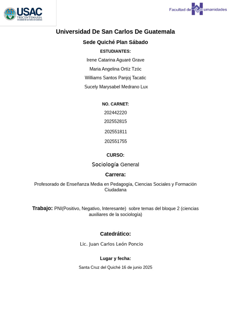 Caratula Sociologia Usac | PDF