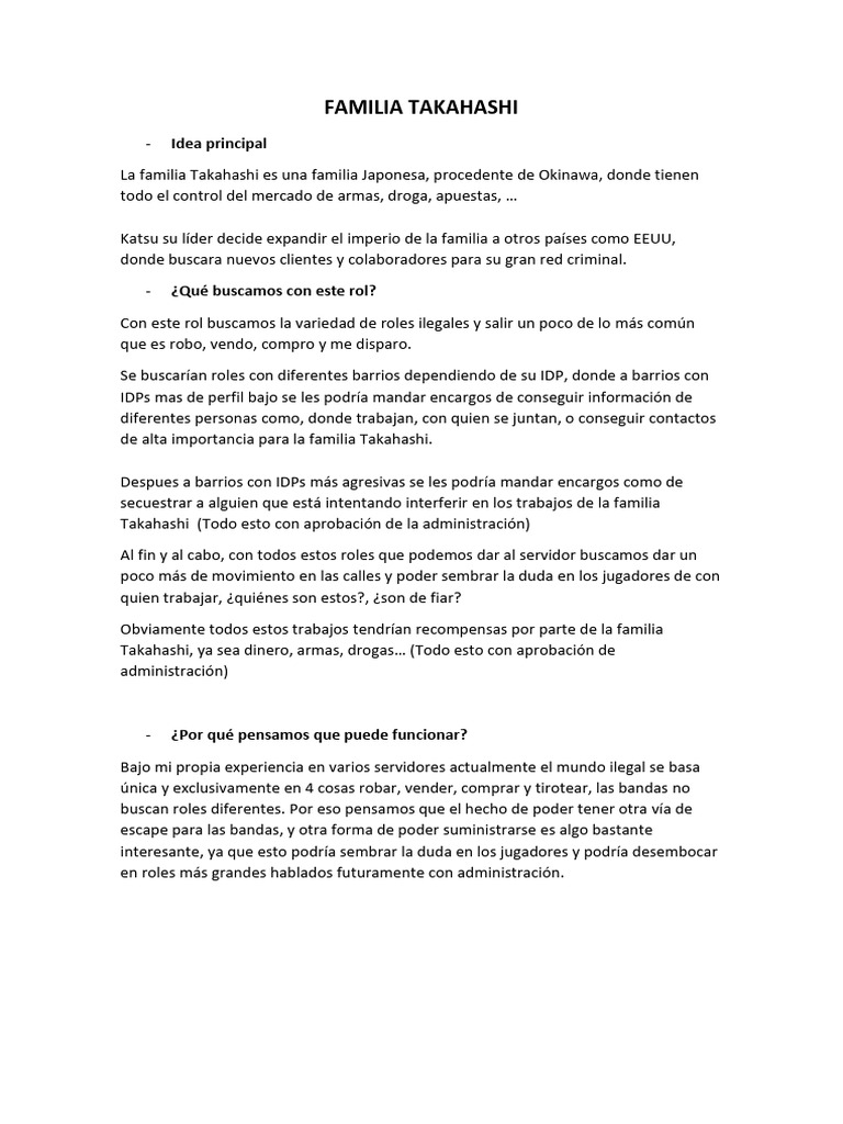 Familia Takahashi Idea de Rol Genesis | PDF