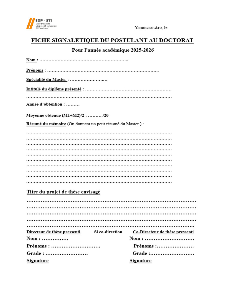 Fiches Signaletique STI 2025-2026 | PDF