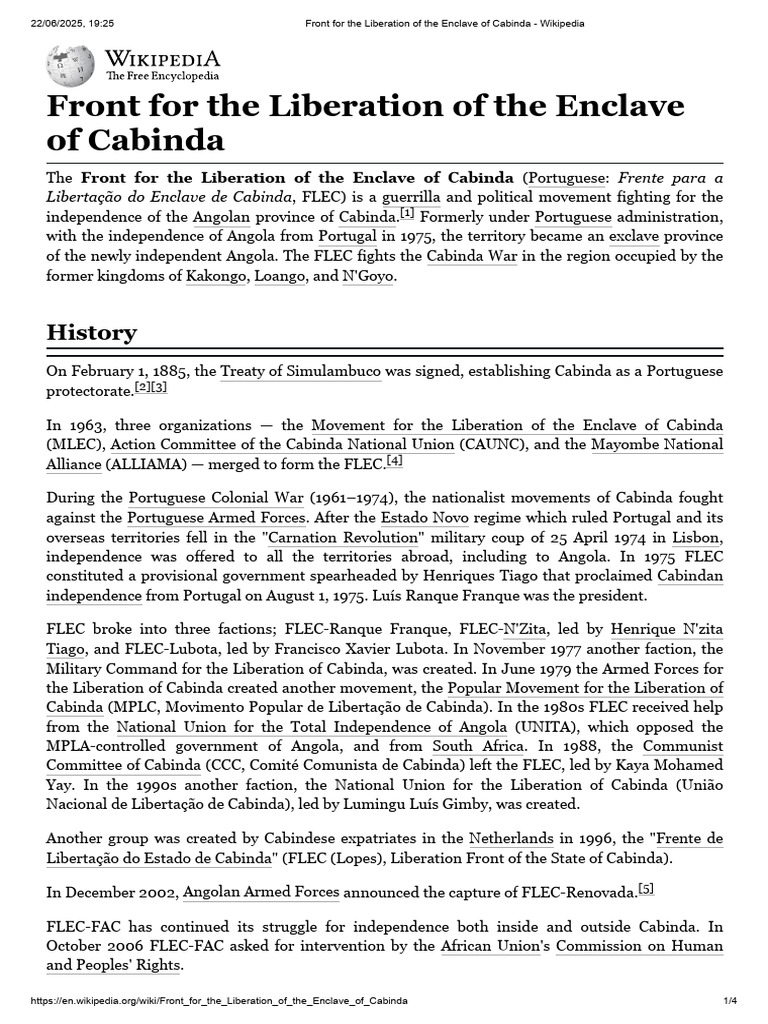 Front For The Liberation of The Enclave of Cabinda - Wikipedia | PDF ...