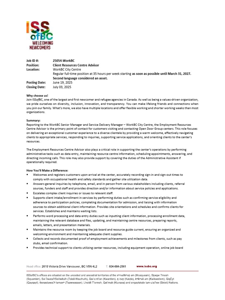WorkBC Client Resources Advisor Job | PDF | Employment | Employment Agency