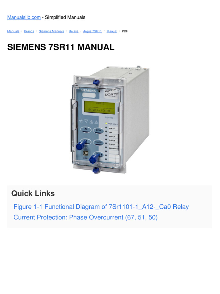 Siemens 7SR11 Relay Manual Overview | PDF | Power Supply | Relay