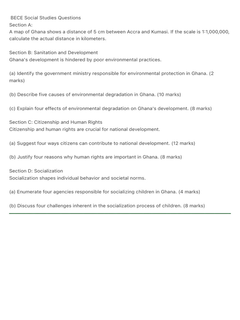 Bece 2025 Social Studies Exam Questions Pdf