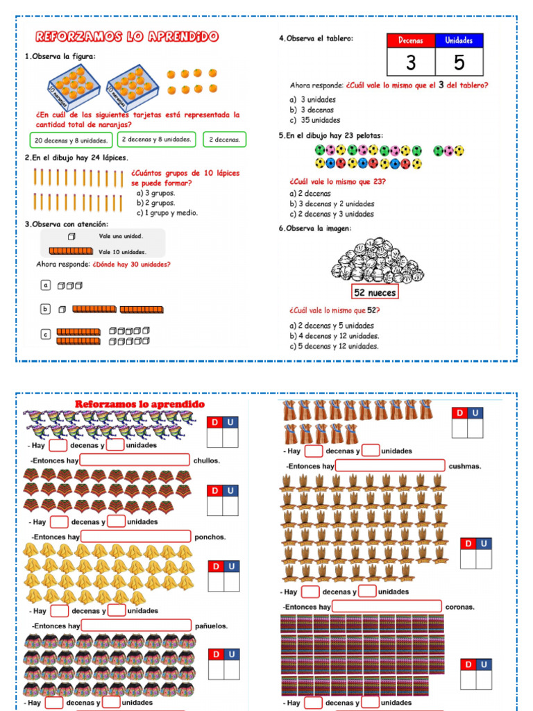 Ficha de Refuerzo de Matematica Decena | PDF