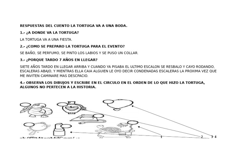 Respuestas Del Cuento La Tortuga Va A Una Boda | PDF