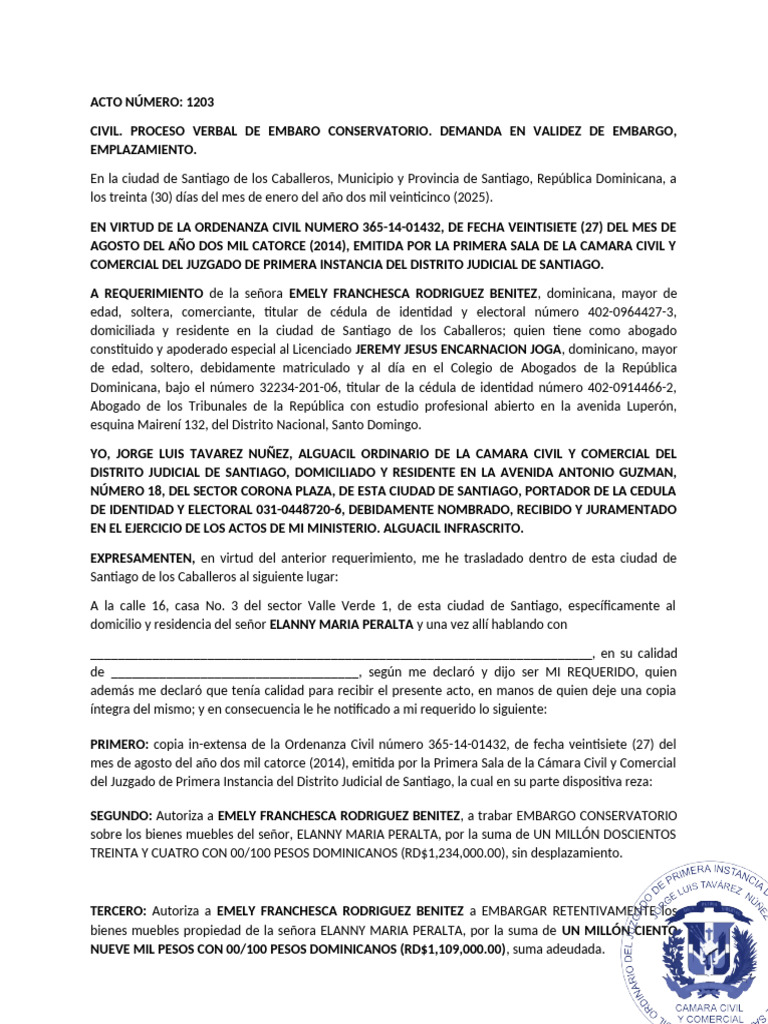 Acta de Embargo Conservatorio | PDF | Demanda judicial | Daños y perjuicios