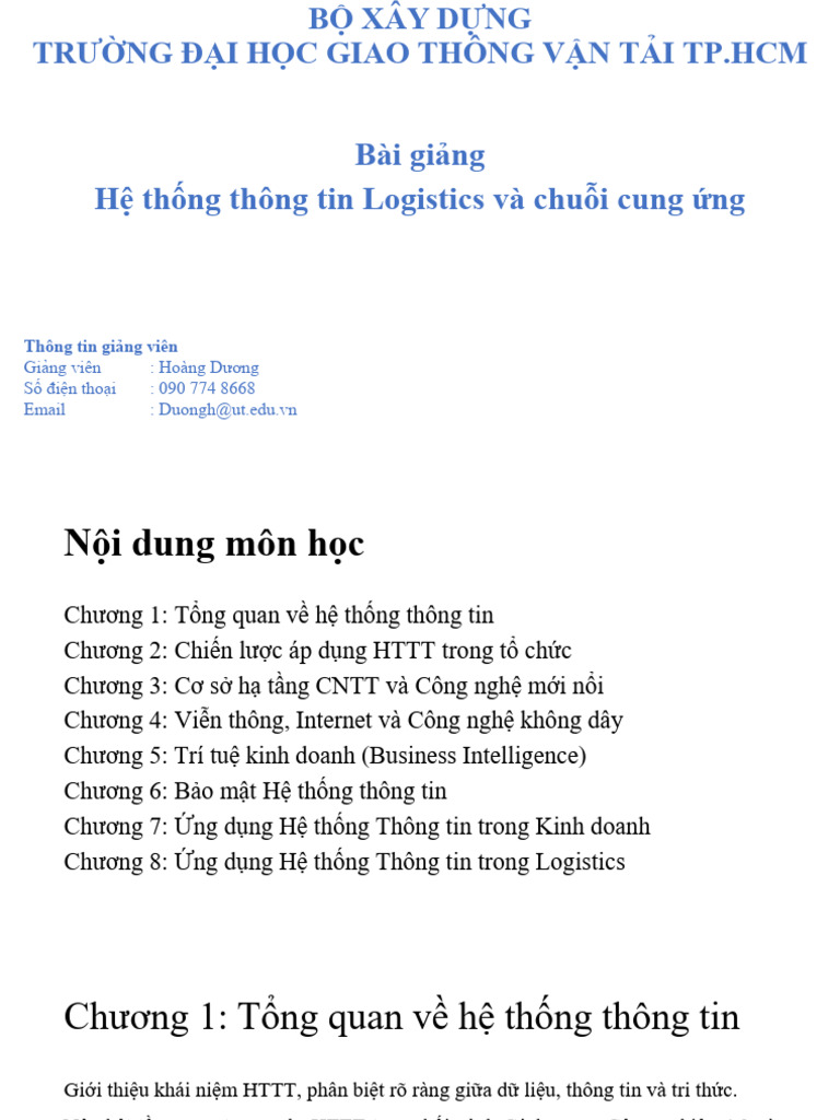 Bai Giang HTTT Log C1 - C4 | PDF