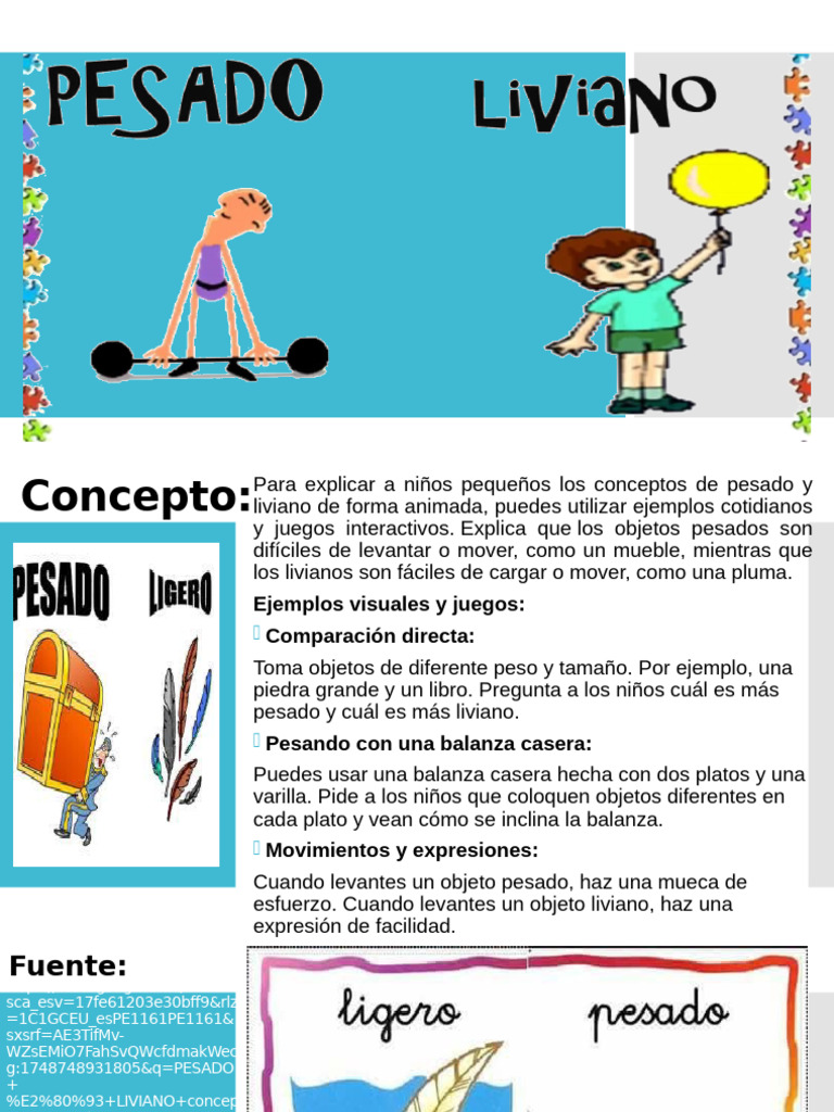Conceptos de Pesado y Liviano para Niños | PDF