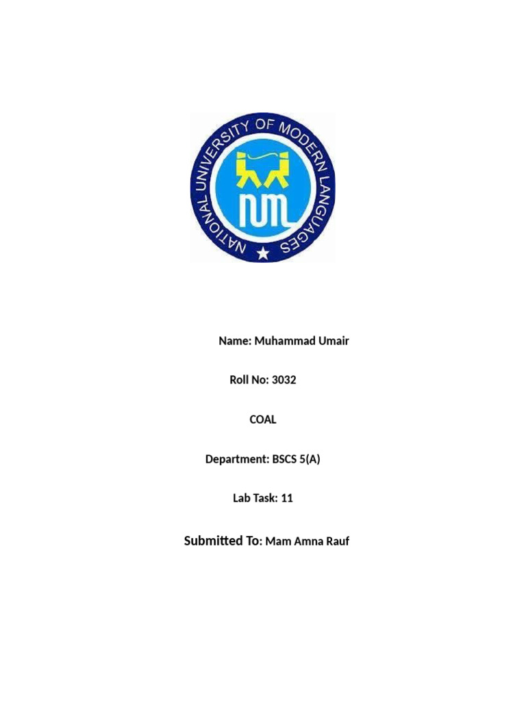 (COAL - Lab Task 11) 3032 Muhammad Umair PDF | PDF