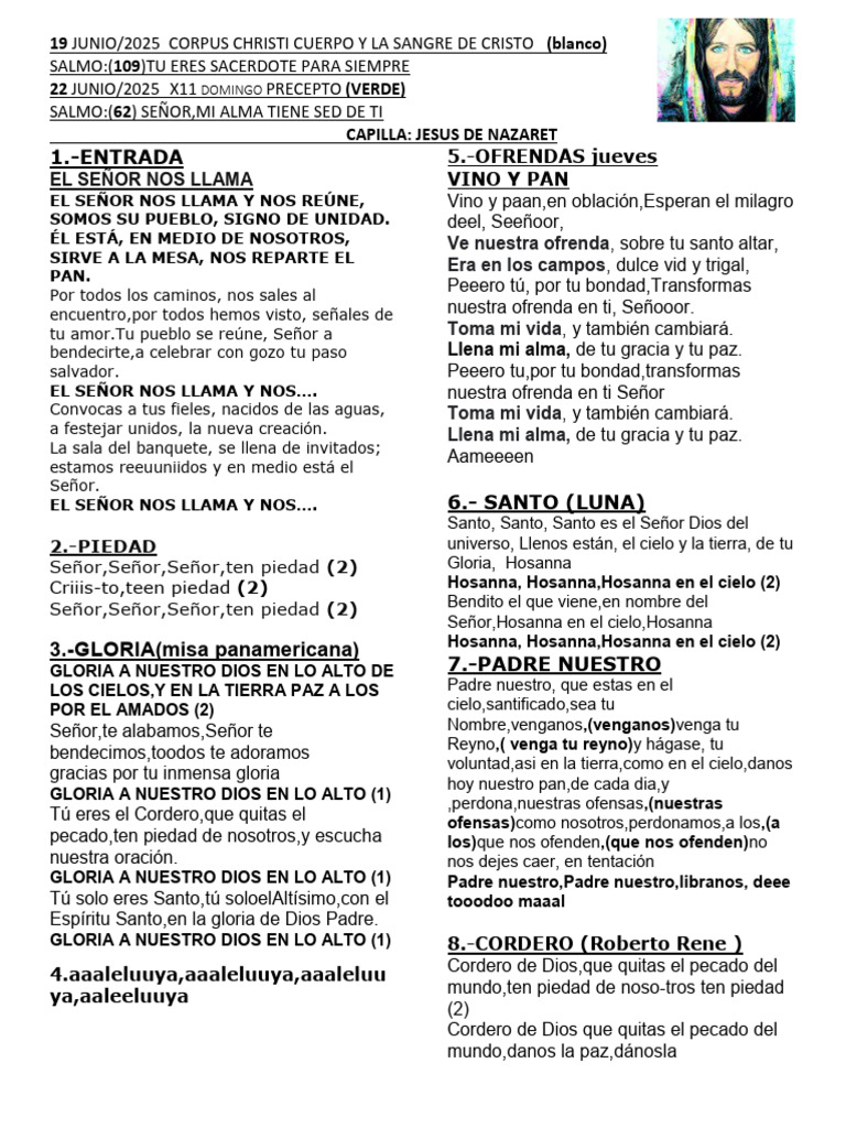 Esquema Corpus y Precepto Junio 2025 | PDF | orador del Señor | Cristo ...